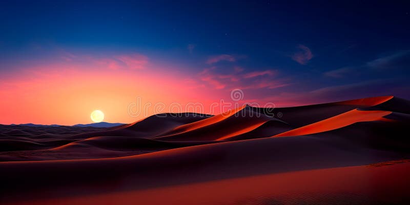 Desert Sand Dunes Illuminated by the Soft Light of a Full Moon ...