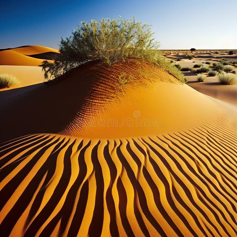 A Desert with Sand Dunes and a Small Tree in the Middle Stock ...