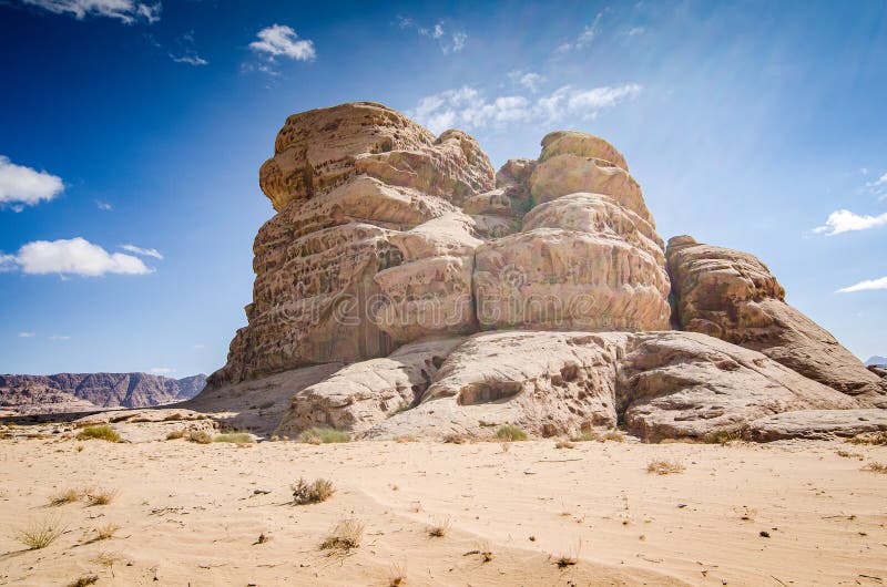 Desert with Sandstone and Granite Rock in Wadi Rum in Jordan Stock ...