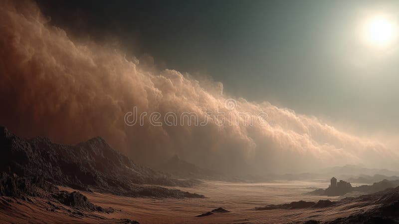 Desert Sandstorm with Distant Mountains Stock Photo - Image of plateau ...