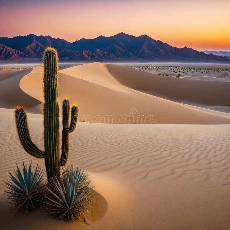 Desert Scene with Cactus and Mountains in Stock Illustration ...