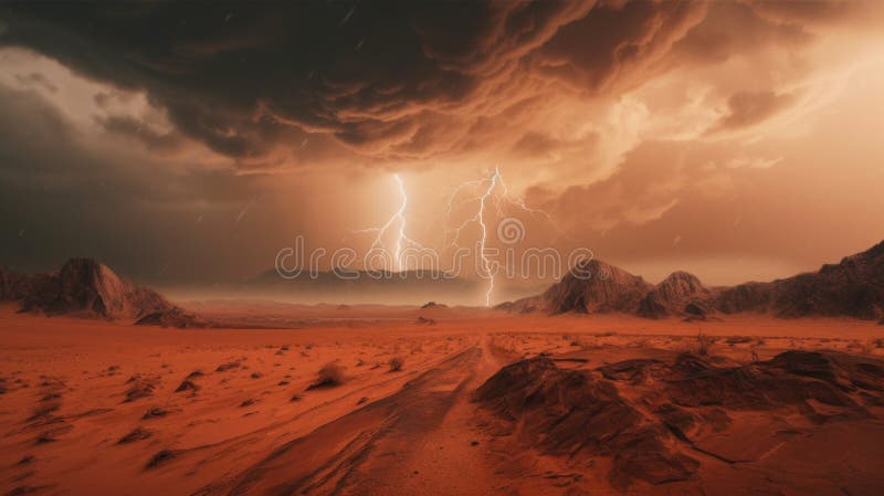 A Desert Scene with a Lightning Bolt in the Sky. Generative AI Image ...