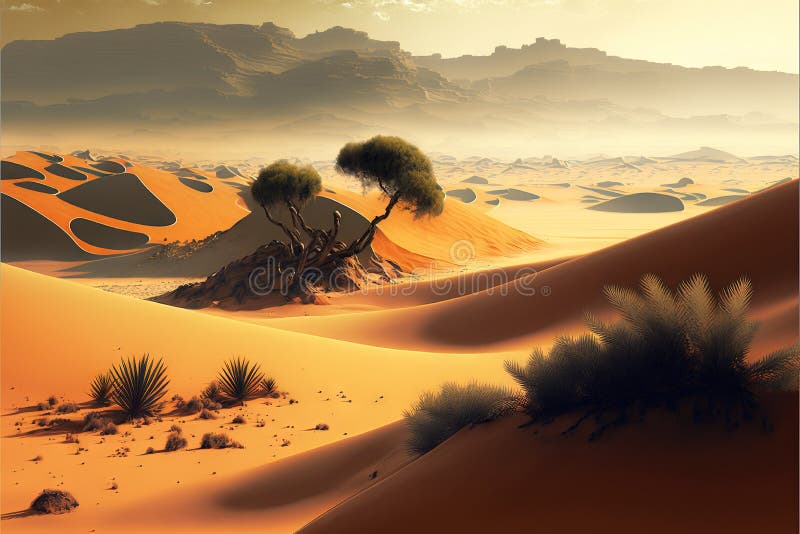 A Desert Scene with a Lone Tree in the Middle of the Desert Stock ...