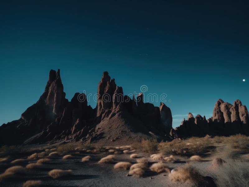 A Desert Scene with a Moon in the Sky. Generative AI Image. Stock ...