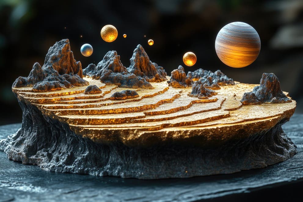 A Desert Scene with Multiple Planets Visible in the Night Sky Stock ...