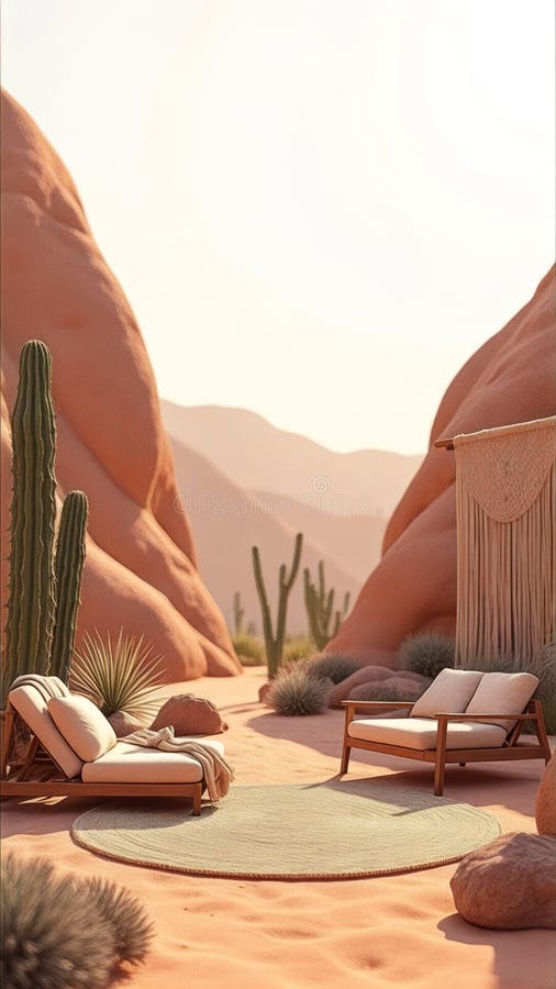 Desert Scene with Two Couches and a Rug Stock Illustration ...