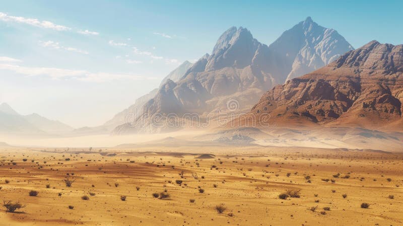 Desert Scenery with a Distant Mountain, Suitable for Travel Websites ...