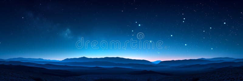Desert Scenery at Night: a Starry Blue Gradient Sky. Stock Image ...