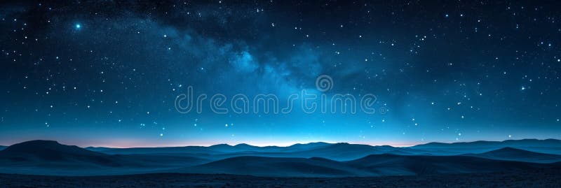 Desert Scenery at Night: a Starry Blue Gradient Sky. Stock Photo ...