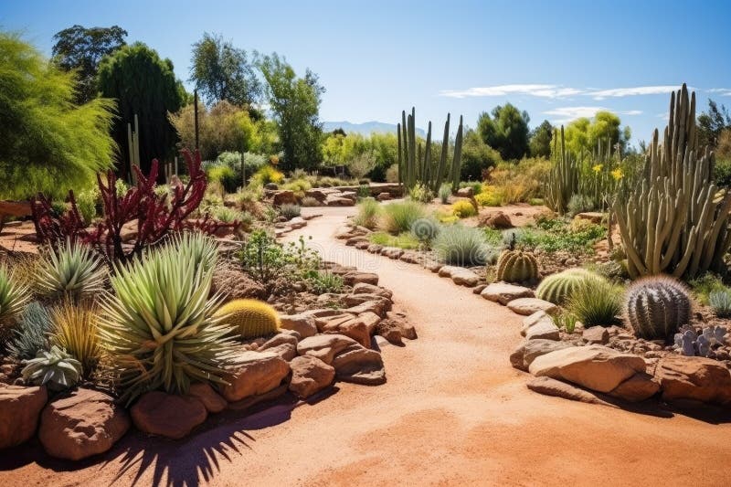 A Desert Section in a Botanical Garden Stock Image - Image of cacti ...