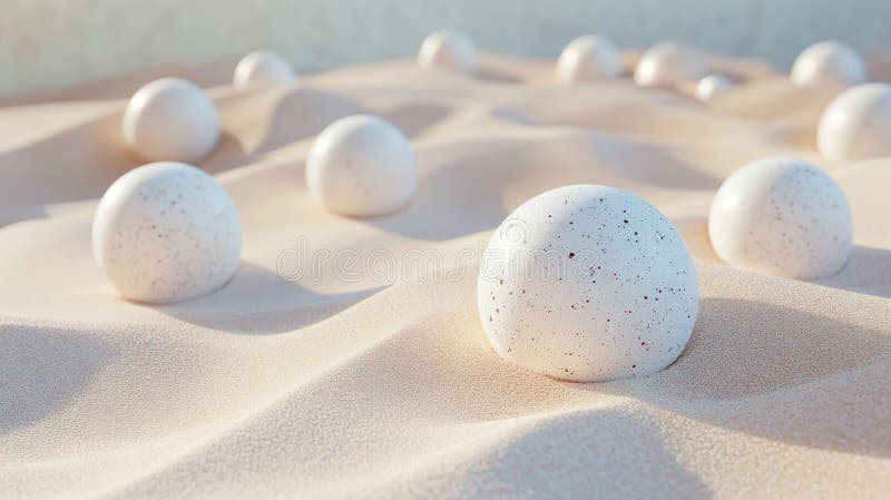 Desert Setting with Scattered White Balls on Sand Stock Illustration ...