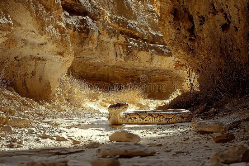 Desert Snake Coiled in Cave Stock Illustration - Illustration of rock ...