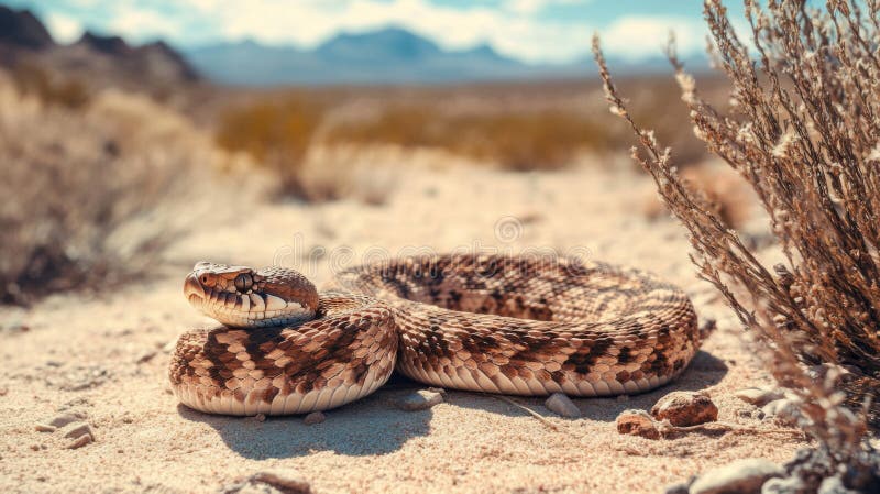 Desert Snake Coiled in Sand Under Bright Sunlight Stock Illustration ...