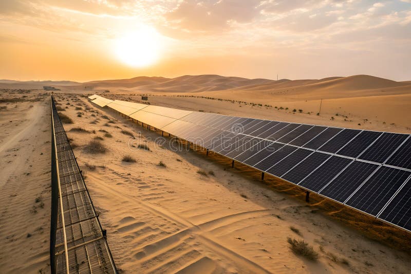 Desert Solar Power Plant Sunset Stock Illustration - Illustration of ...