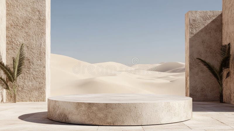 Desert Stage Surrounded by Minimalistic Architecture with Sand Dunes in ...