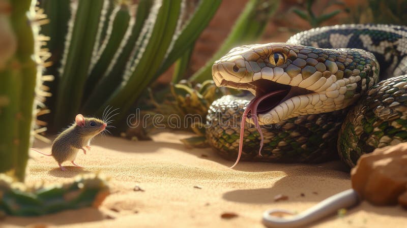 Desert Standoff between a Snake and a Mouse in Sunlight Stock Photo ...