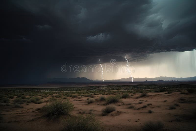 Desert Storm, with Dark Clouds and Lightning, in the Distance Stock ...