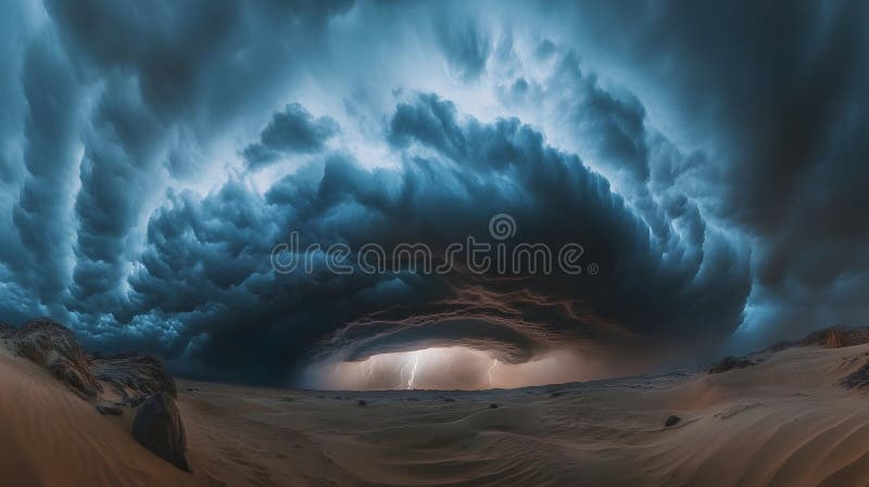 Desert Storm: Lightning Strikes Under a Massive Cloud Formation Stock ...