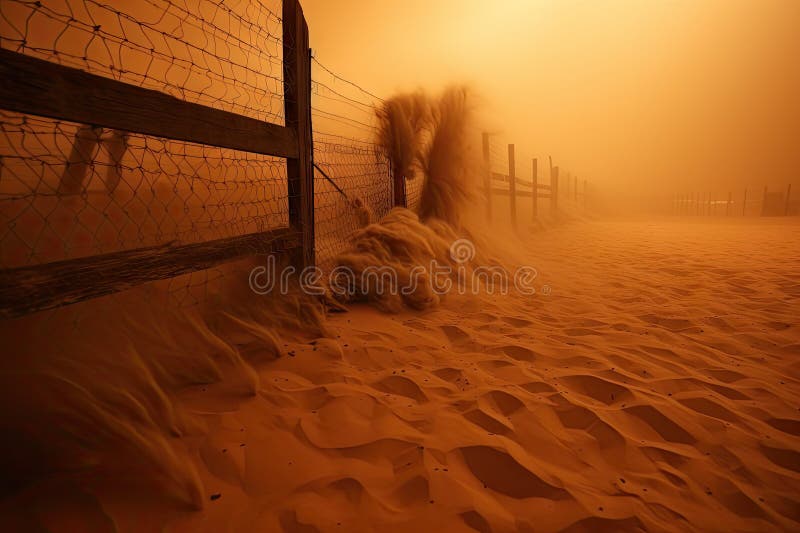 Desert Storm: Sand Waves Engulfing a Barren Landscape Stock ...