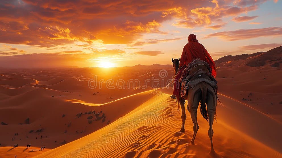 Desert Sunrise Camelback Journey Stock Illustration - Illustration of ...