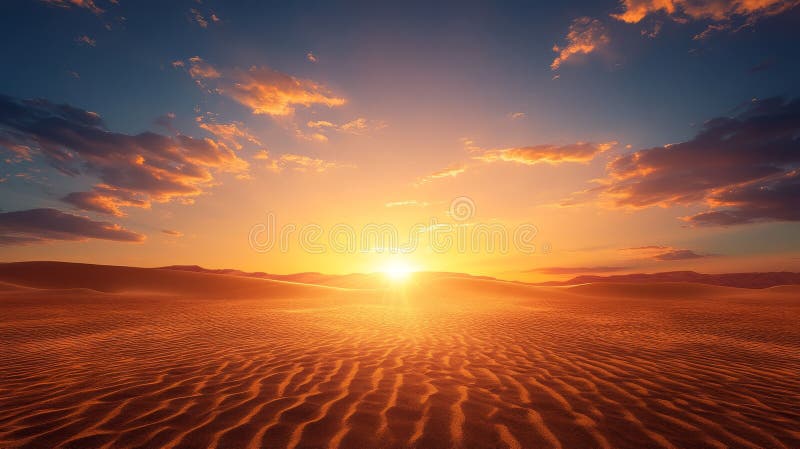 Desert Sunrise Over Sand Dunes with Golden Light Stock Illustration ...