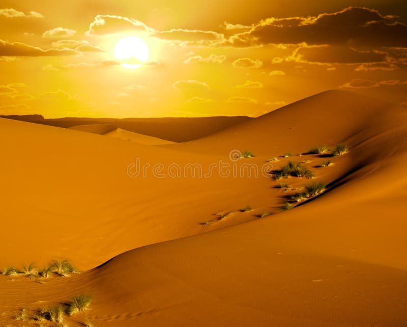 Desert Sunset - Morocco Sahara Desert Stock Photo - Image of tropic ...