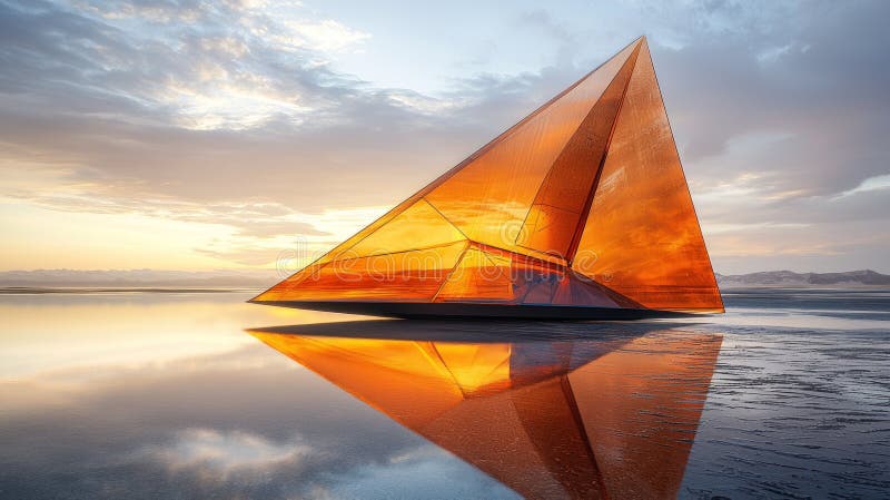 Desert Sunset Amber Glass Pyramid Reflection Stock Illustration ...
