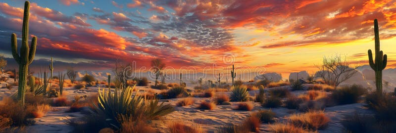 Desert Sunset with Cactus Illustration Stock Illustration ...