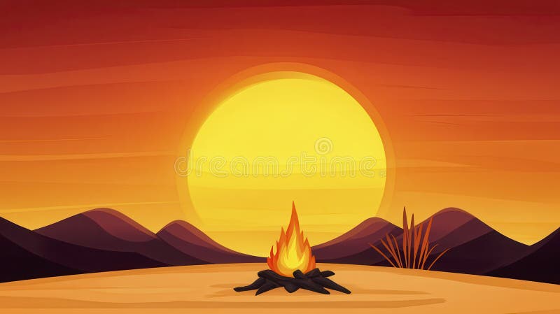 Desert Sunset with Campfire a Pixel Art Landscape Stock Photo - Image ...