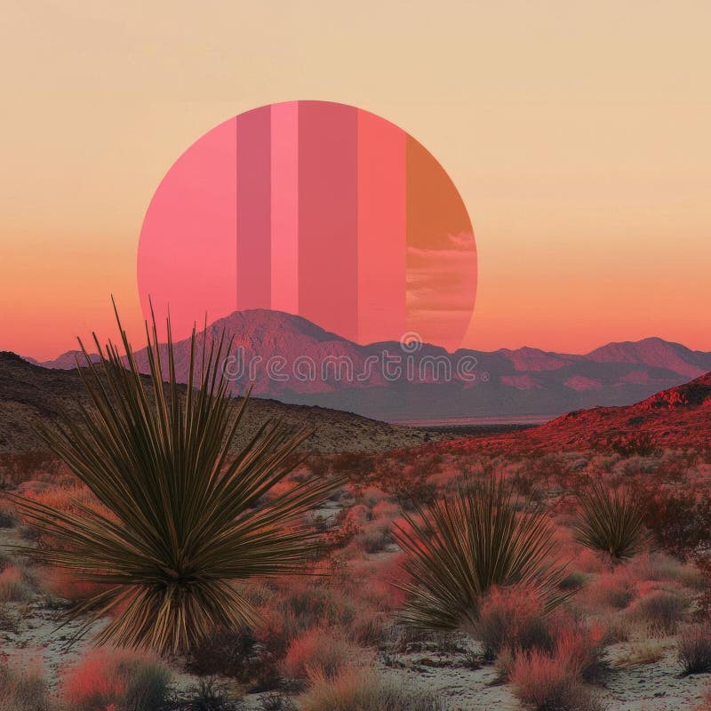 Desert Sunset with Geometric Sun Stock Illustration - Illustration of ...