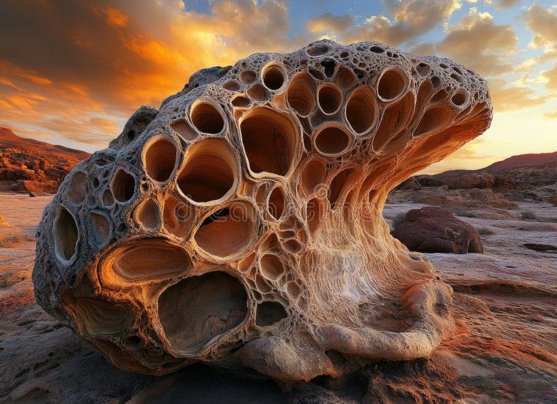 Desert Sunset Honeycomb Rock Formation Unique Texture Stock ...