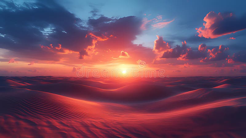 Desert Sunset Landscape, Dramatic Sky, Dunes, Red Sand, Travel Stock ...