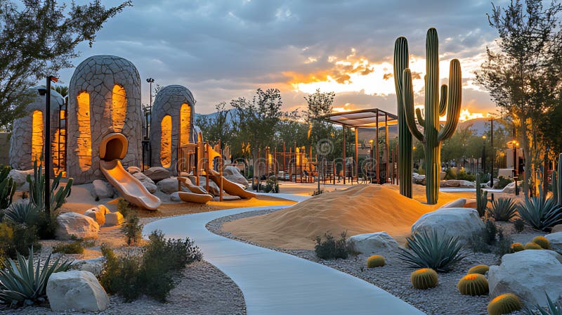Desert Sunset Playground Children S Play Area, Illuminated Structures ...