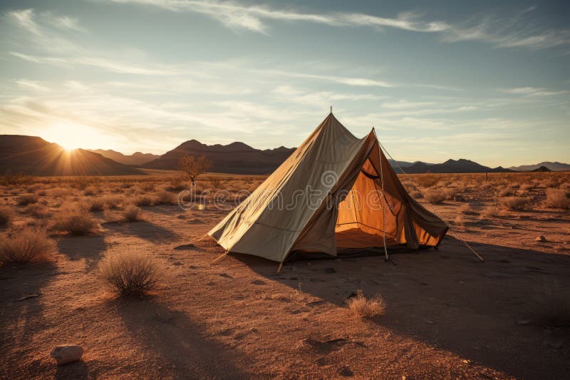 Desert Sunset Tent Landscape Stock Illustration - Illustration of blue ...