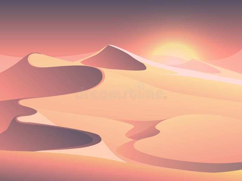 Desert Wild Cartoon Landscape in Sunset with Cactus, Hills and ...