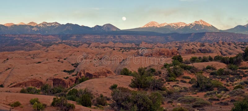 Desert Sunset Wide Angle Moon Stock Image - Image of rock, stone: 79155483