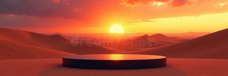 Desert Sunsets Casting Shadows on Black Ivory Round Podium, Desert ...