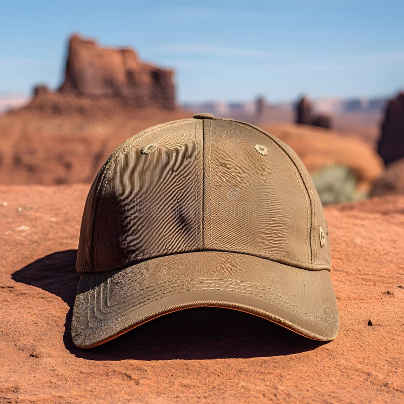 Desert Tan Tactical Cap on Red Desert Sand with Sandstone Formations ...