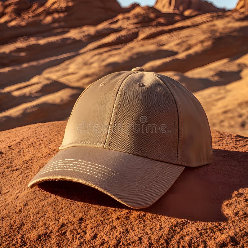 Desert Tan Tactical Cap on Red Sand, Sandstone Formations and Midday ...