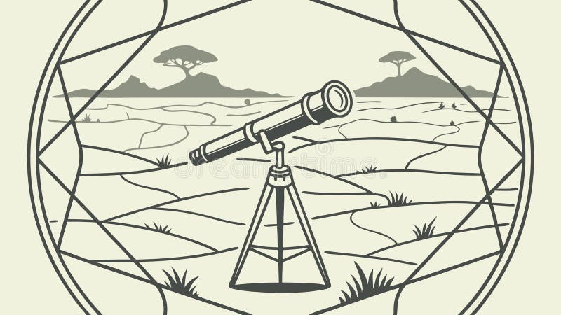 Desert Telescope Stargazing in Framed Landscape, Vector Design ...