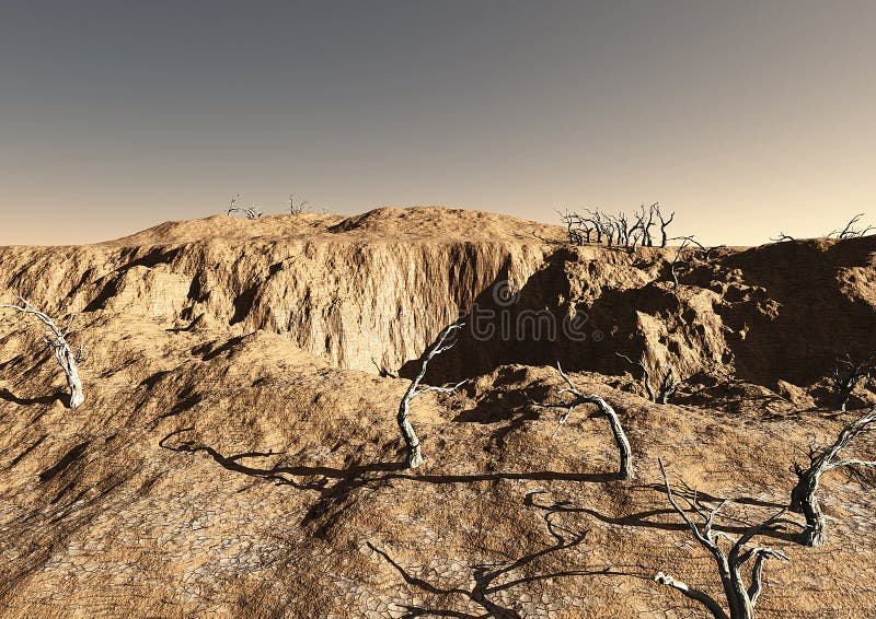 Desert Terrain with Dead Trees Stock Illustration - Illustration of ...