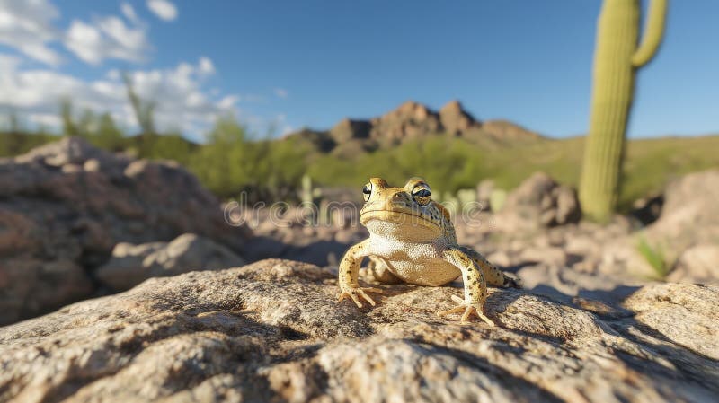Desert Toad on Rock, Arid Landscape Stock Illustration - Illustration ...