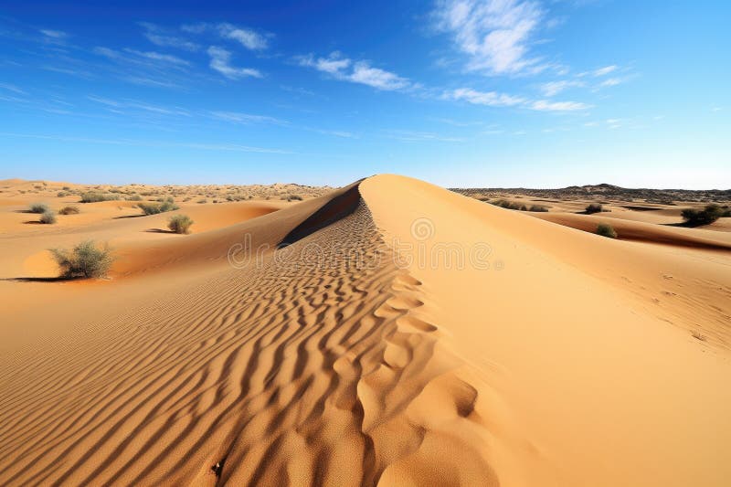 Desert with Towering Sand Dunes and Clear Blue Sky Stock Illustration ...