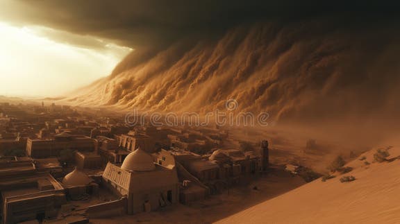Desert Town Engulfed by Immense Sandstorm Stock Image - Image of ...