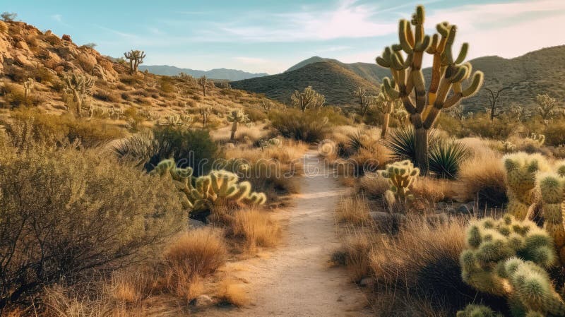 A Desert Trail with Cactus Plants on Either Side. Generative AI Stock ...