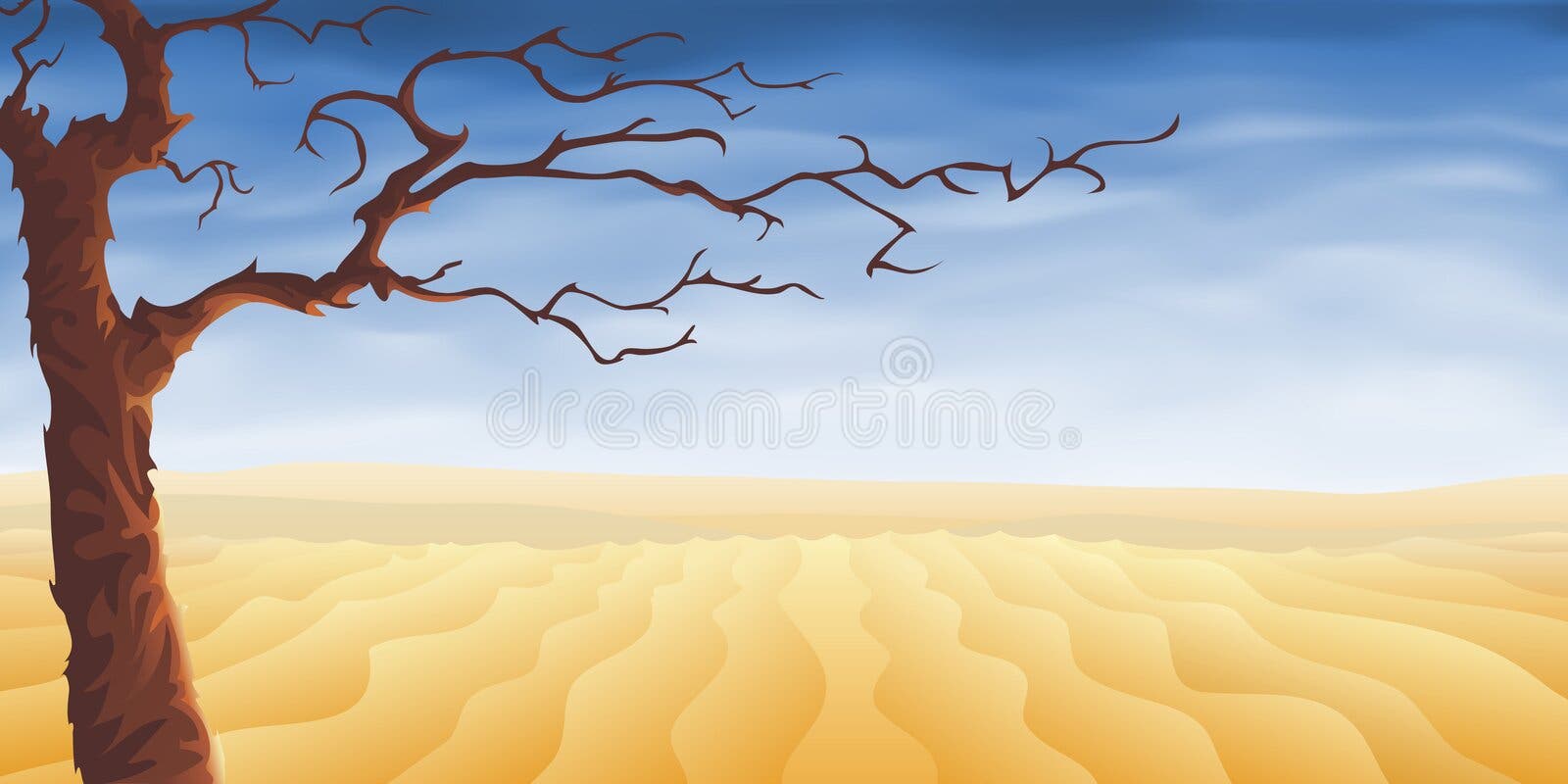 Trees on the Edge of the Desert in a Summer Day Stock Illustration ...