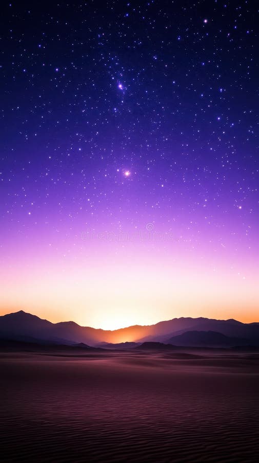 Desert Twilight Scene with Stars and Mountains Stock Illustration ...