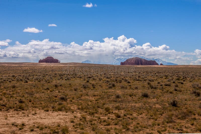 Desert with Two Mountains in the Distance Stock Image - Image of utah ...