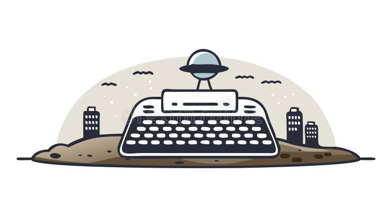 Desert Typewriter, Remote Writing Arid Landscape Storytelling, Vector ...