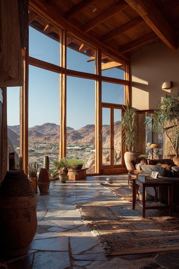 Desert Villa Interior with View Stock Illustration - Illustration of ...